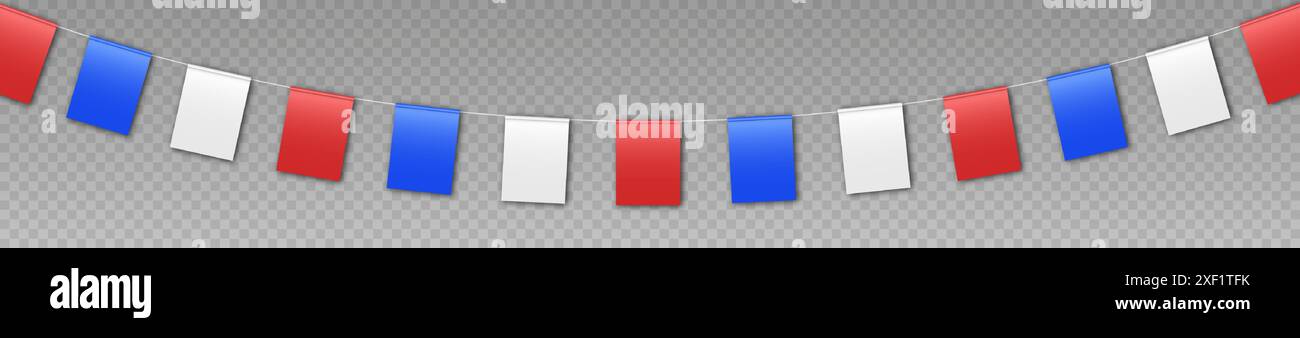 Bunting flags garland, party flags in red, blue and white colors Stock ...