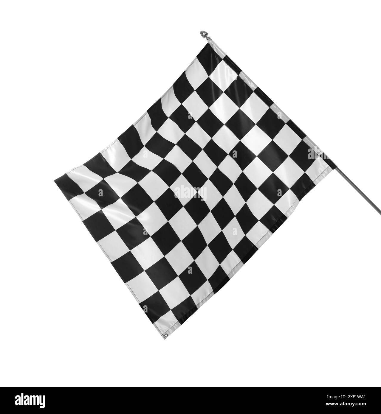 One checkered finish flag isolated on white Stock Photo - Alamy