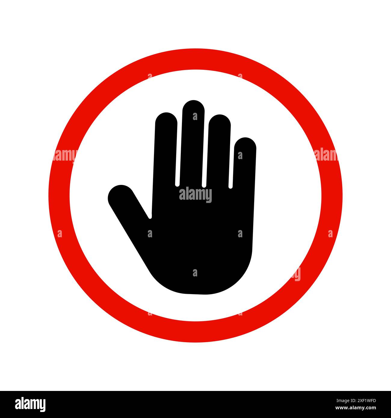 Stop hand icon. Red circle border. Black hand symbol. Warning vector ...