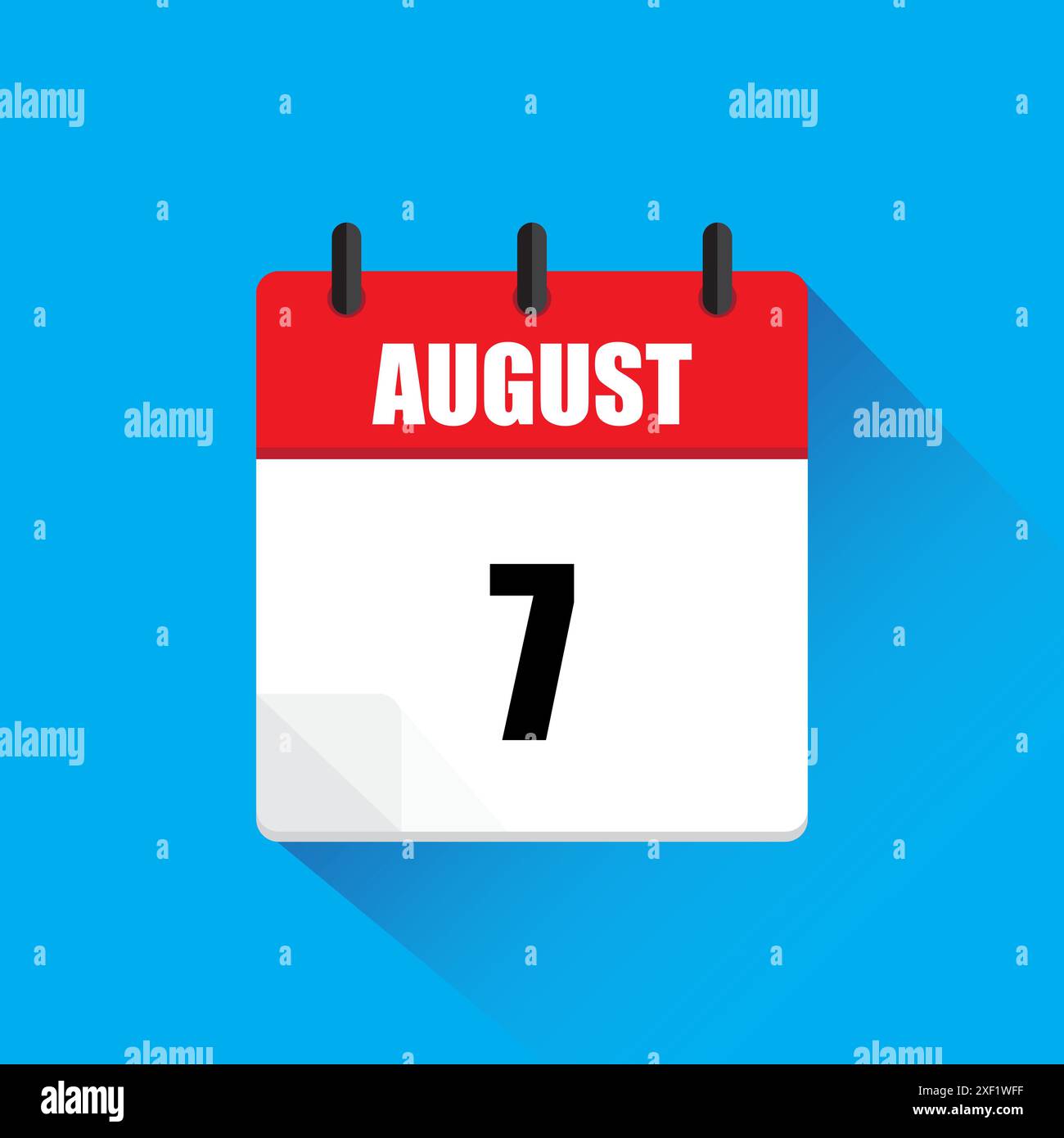 Calendar icon August. Red header design. Seventh August detail. Vector ...