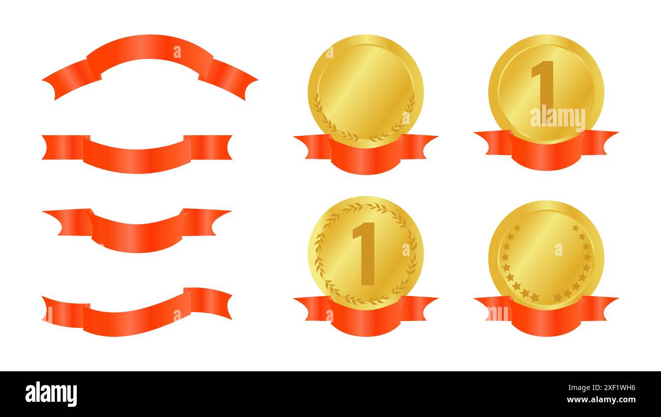 Award medal ribbon crown rank design elements. Set different golden ...