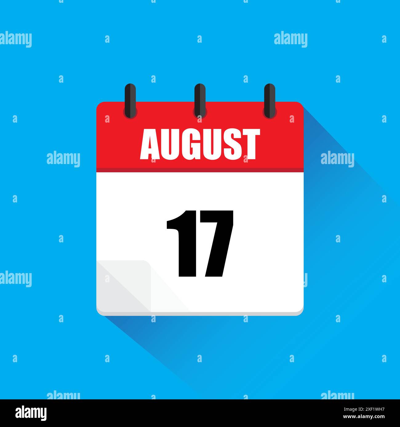 Calendar icon August. Red header design. Seventeenth August detail ...