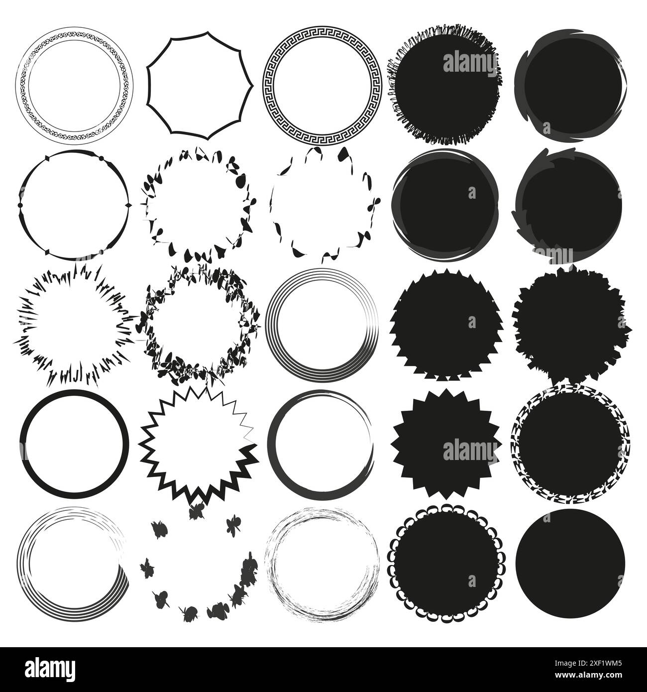 Decorative circle frames. Various round borders. Black and white ...