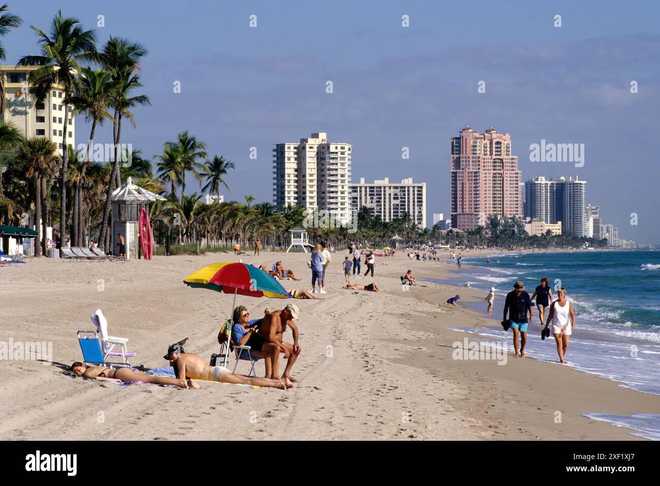 Ft. Lauderdale, Florida - Beach Scene, Atlantic Ocean. Sunbathing Stock ...