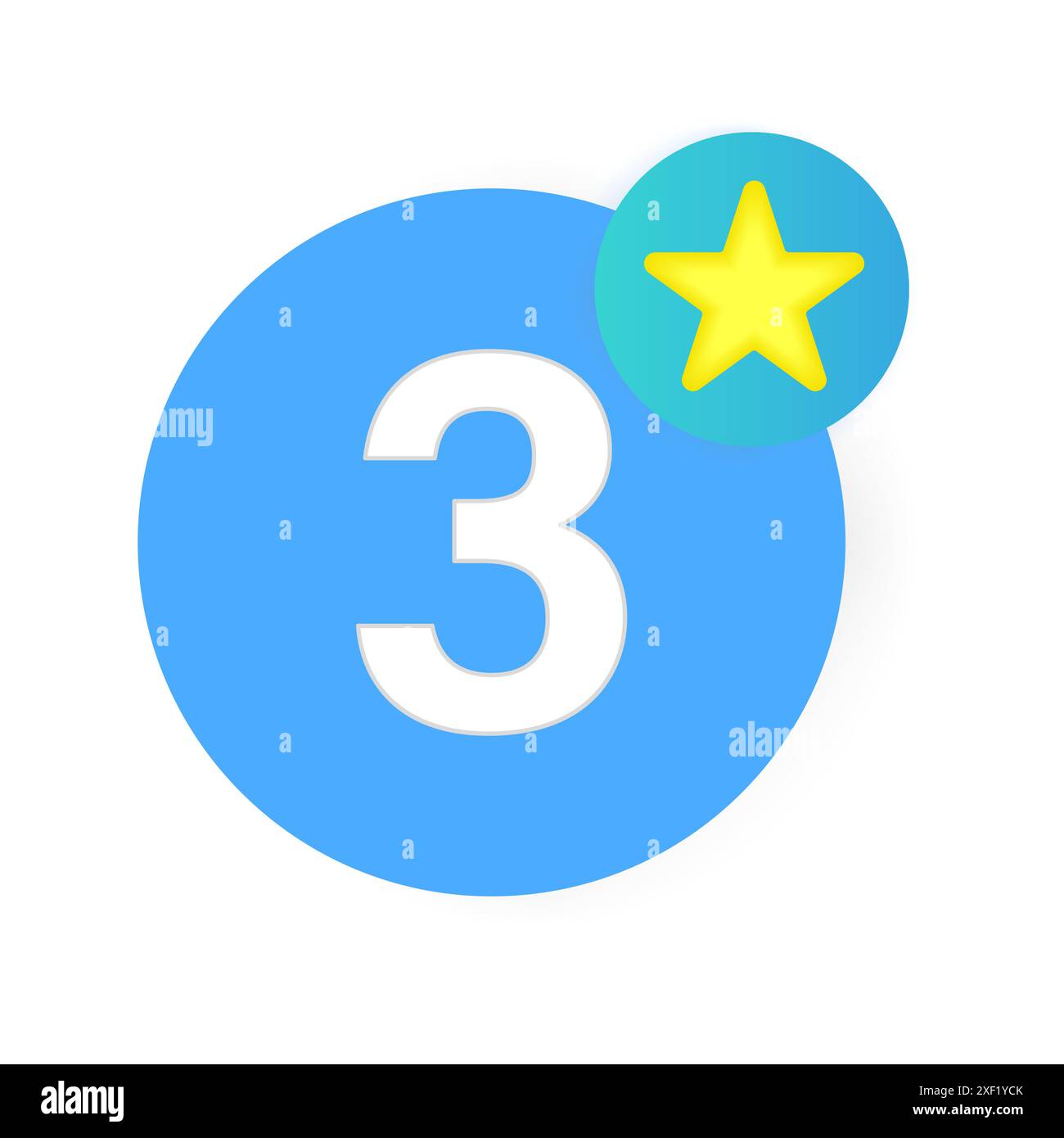 Number three icon. Yellow star badge. Bright blue circle. Vector symbol ...