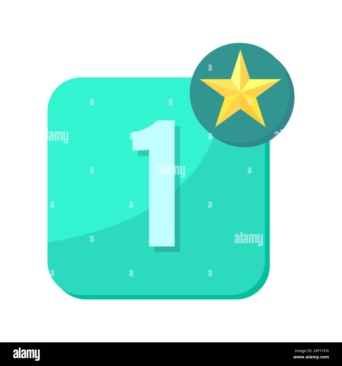 Number one badge. Yellow star symbol. Green square background. Vector ...