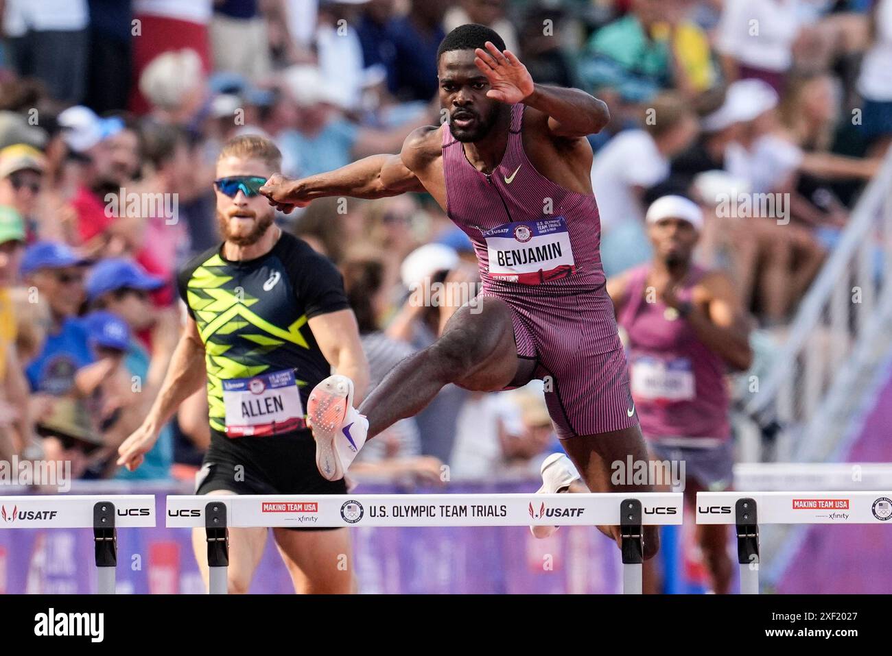 Rai Benjamin runs the men's 400-meter hurdles final during the U.S ...