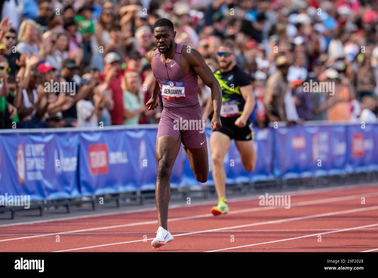 Rai Benjamin runs the men's 400-meter hurdles final during the U.S ...