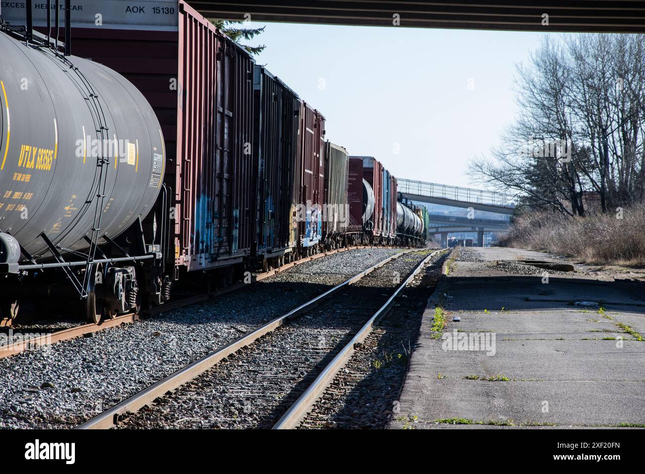 Graffiti tagged on rail cars on Station Street in downtown Saint John ...