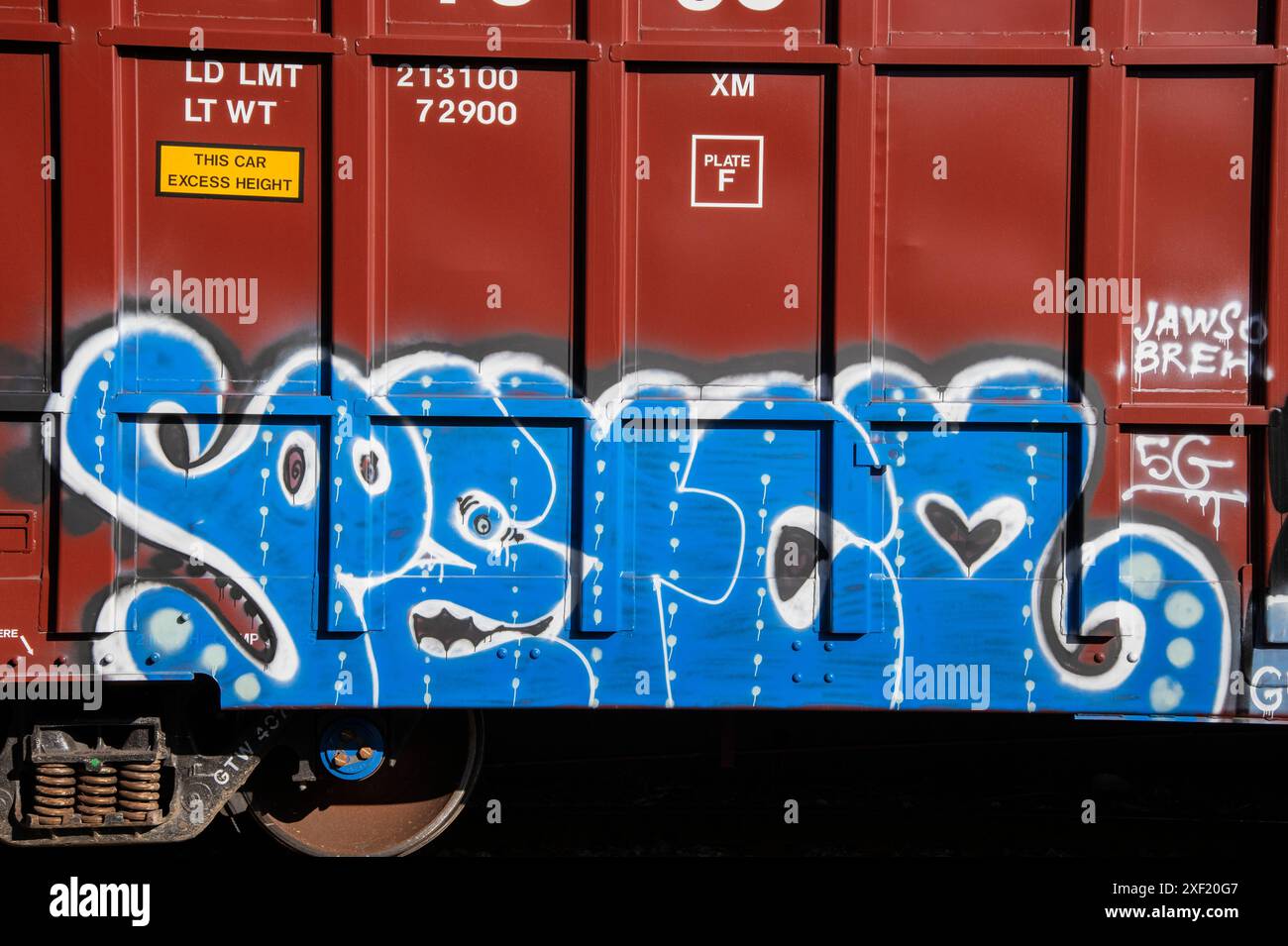 Graffiti tagged on rail cars on Station Street in downtown Saint John ...