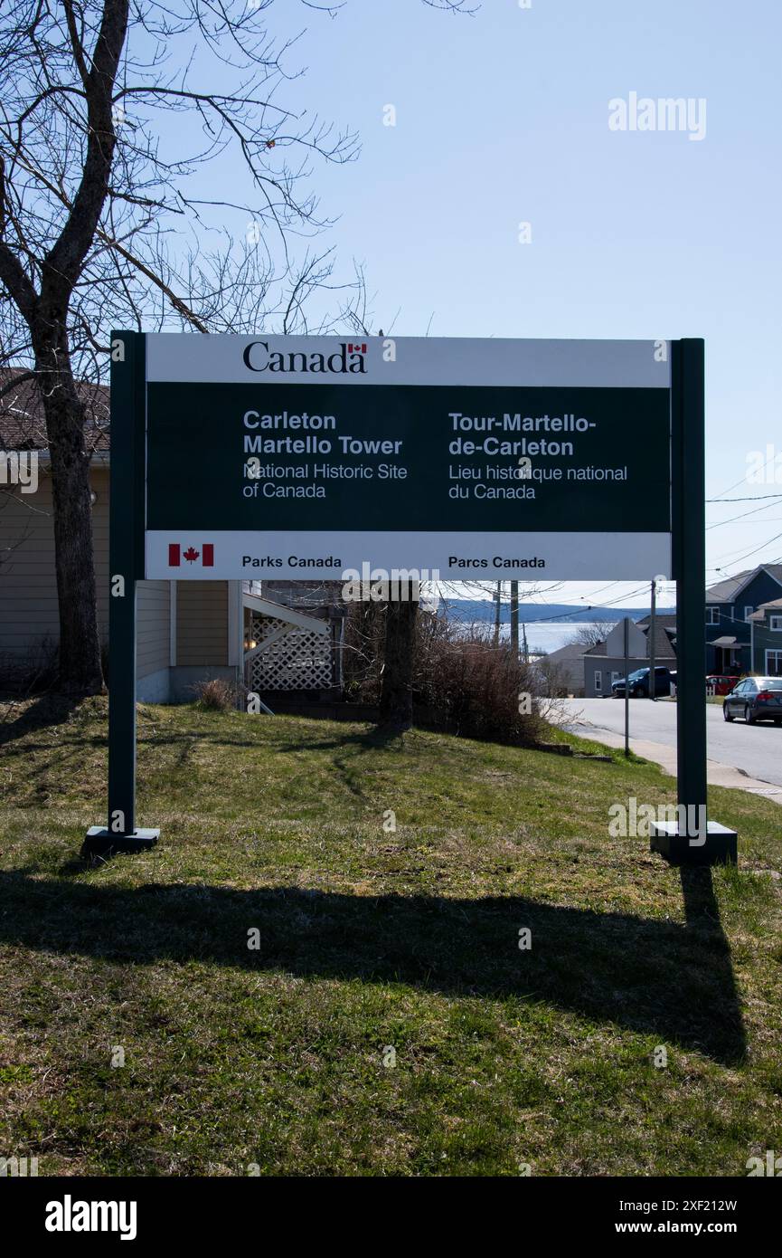 Parks Canada Carleton Martello Tower National Historic site sign in ...