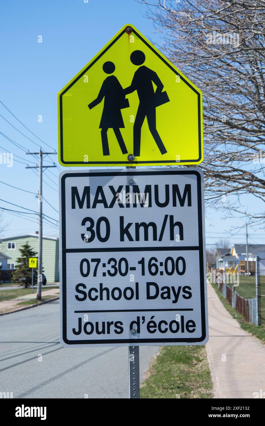 School zone speed limit sign by the Beaconsfield Middle School on Fundy ...
