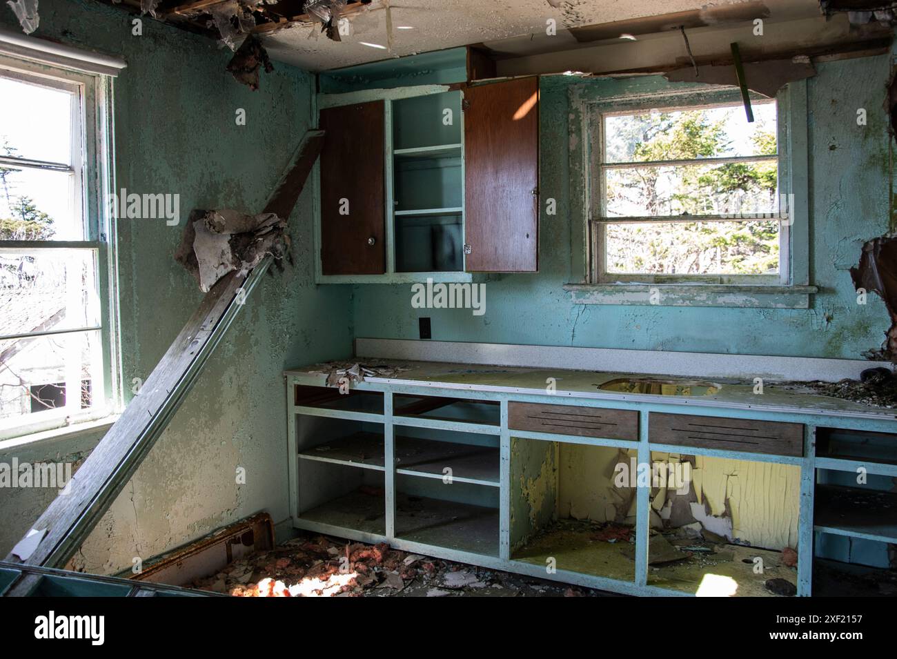 Kitchen inside the abandoned dilapidated house on Red Head Road in ...