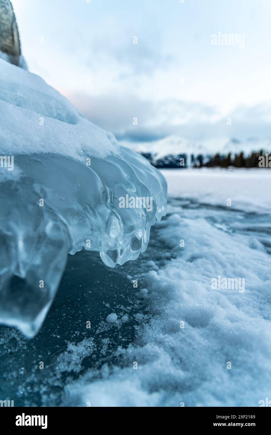 Ice mushroom formations seen in winter season time with snow capped ...
