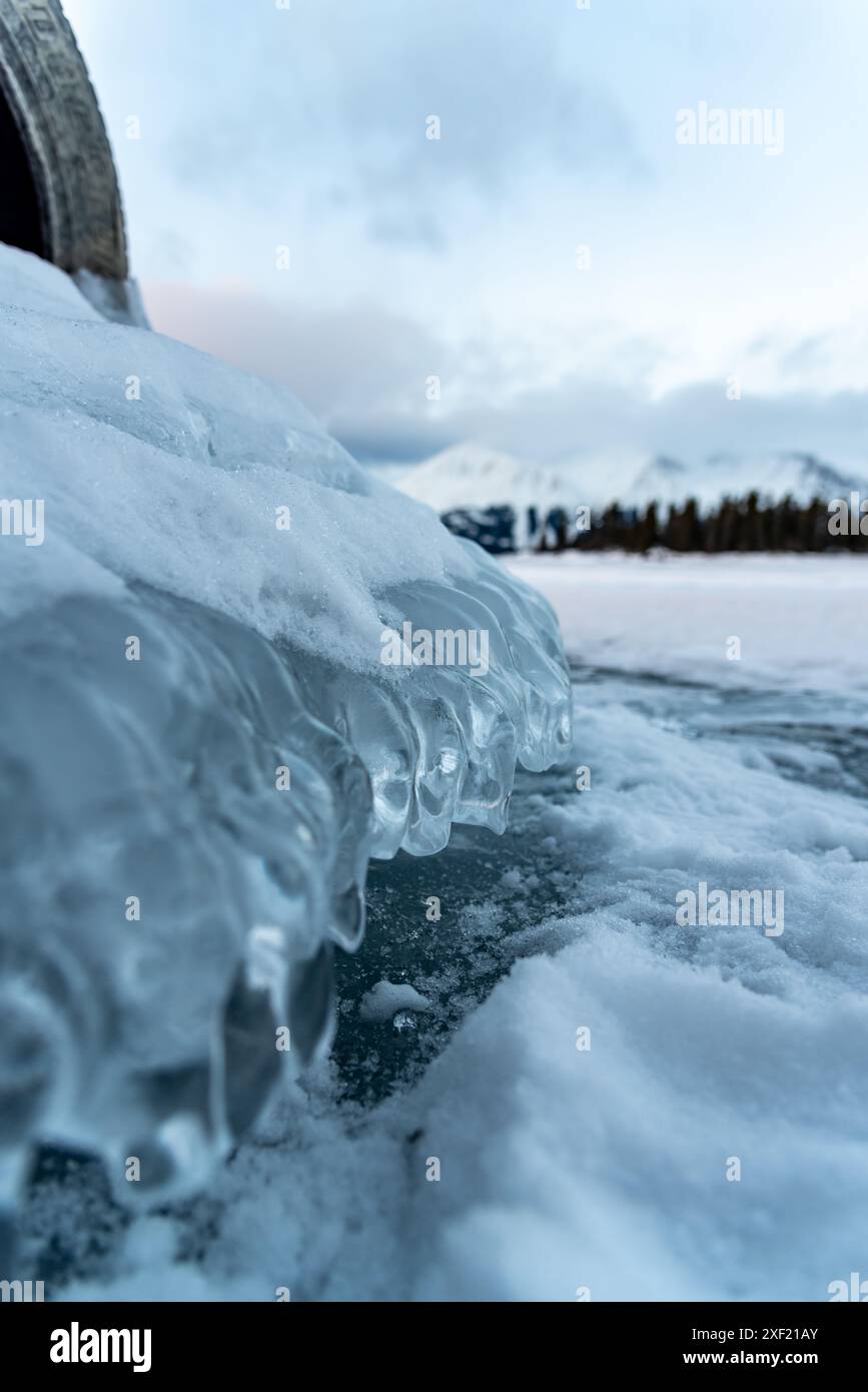 Ice mushroom formations seen in winter season time with snow capped ...