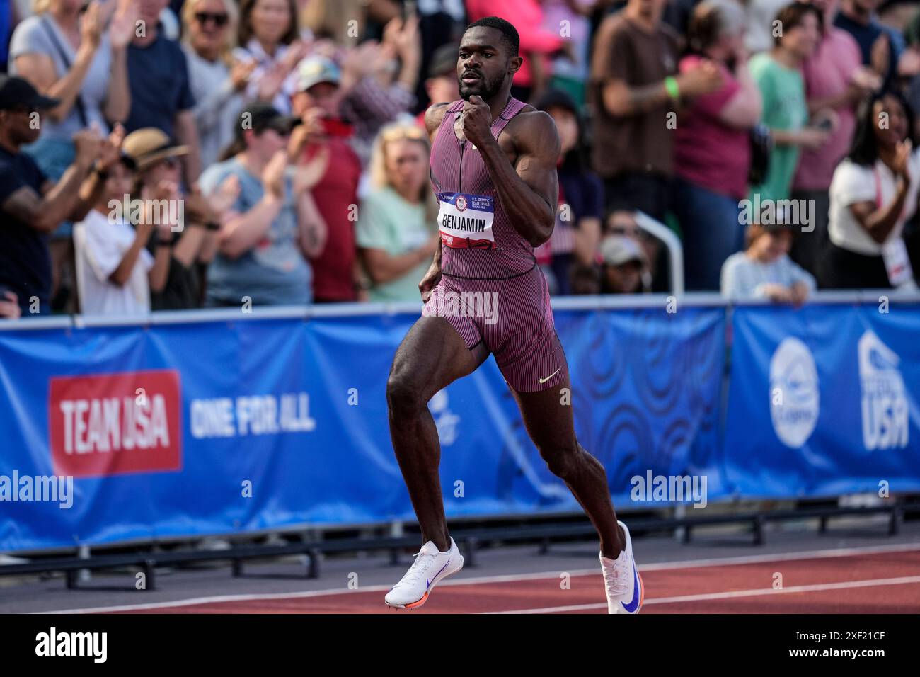 Rai Benjamin runs the men's 400-meter hurdles final during the U.S ...