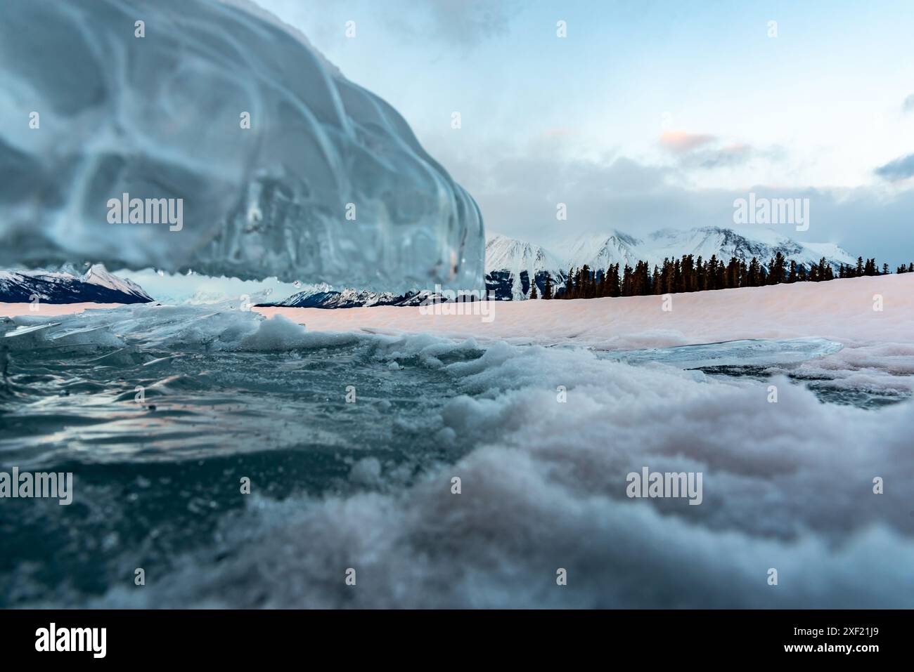 Ice mushroom formations seen in winter season time with snow capped ...