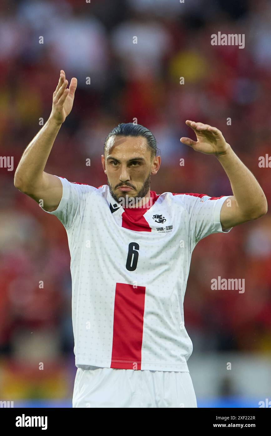 Cologne. 30th June, 2024. Giorgi Kochorashvili of Georgia reacts during ...