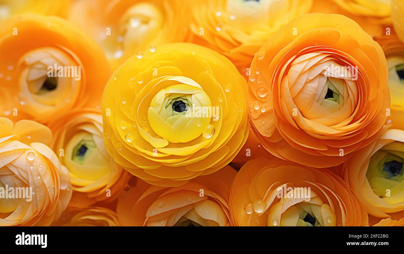 Ranunculus flowers beauty texture. Close-up of vibrant yellow and ...