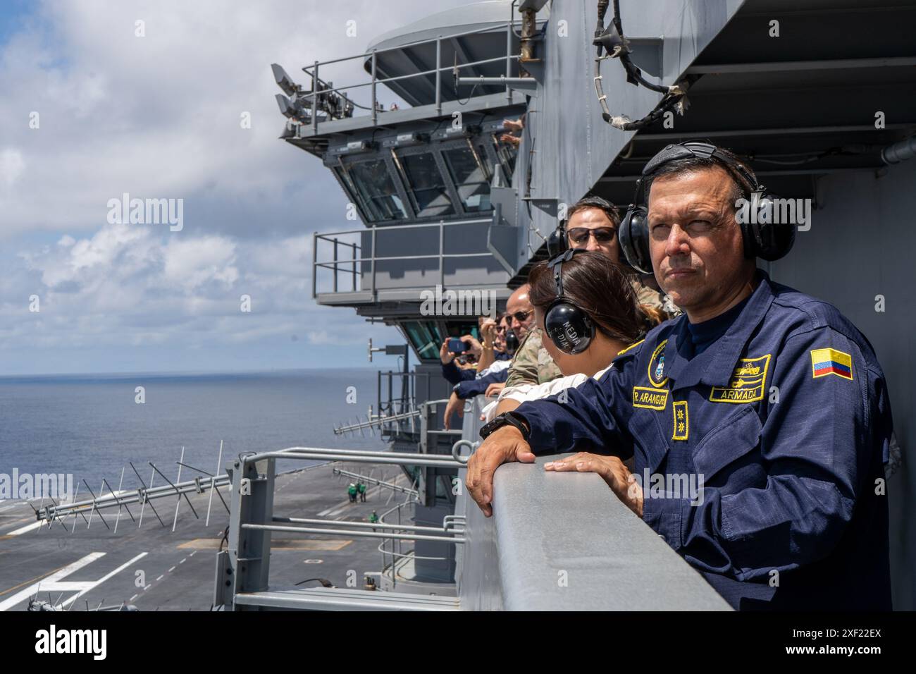 The official Colombian party observes flight operations aboard Nimitz ...