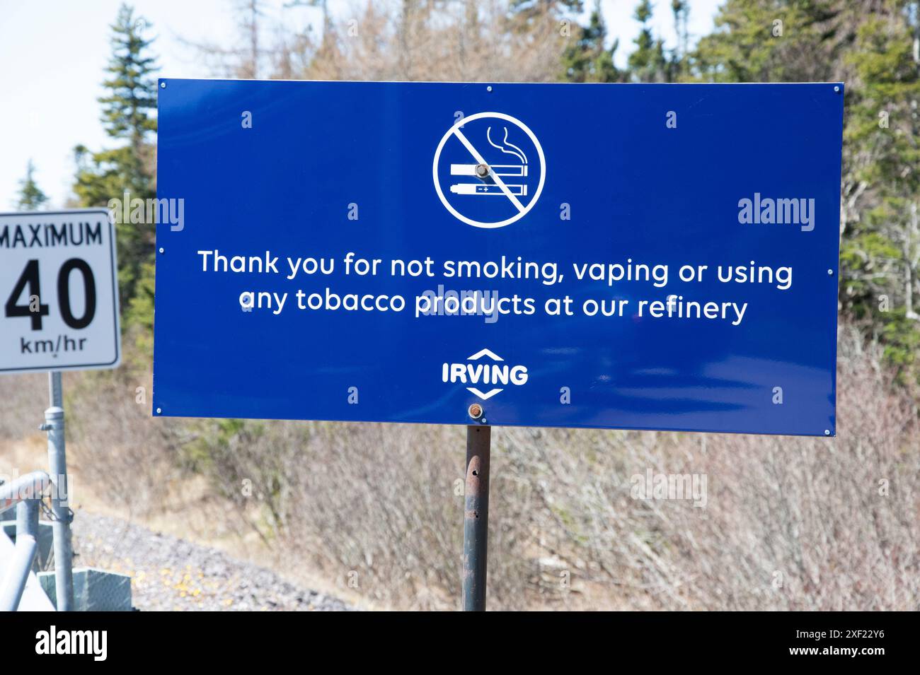 No smoking vaping sign at the entrance to the Irving Oil Canaport crude ...