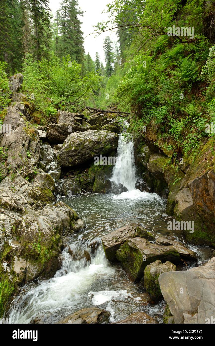 The flow of a fast-moving river cascades into stone bowls from the ...