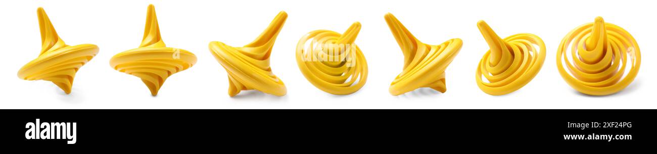 Yellow spinning top isolated on white, collage Stock Photo - Alamy
