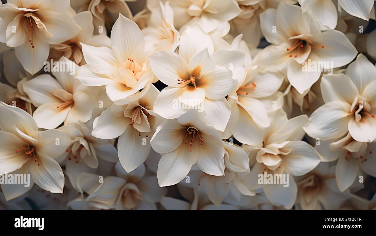 Yucca flowers pattern background. A close-up of a cluster of white ...