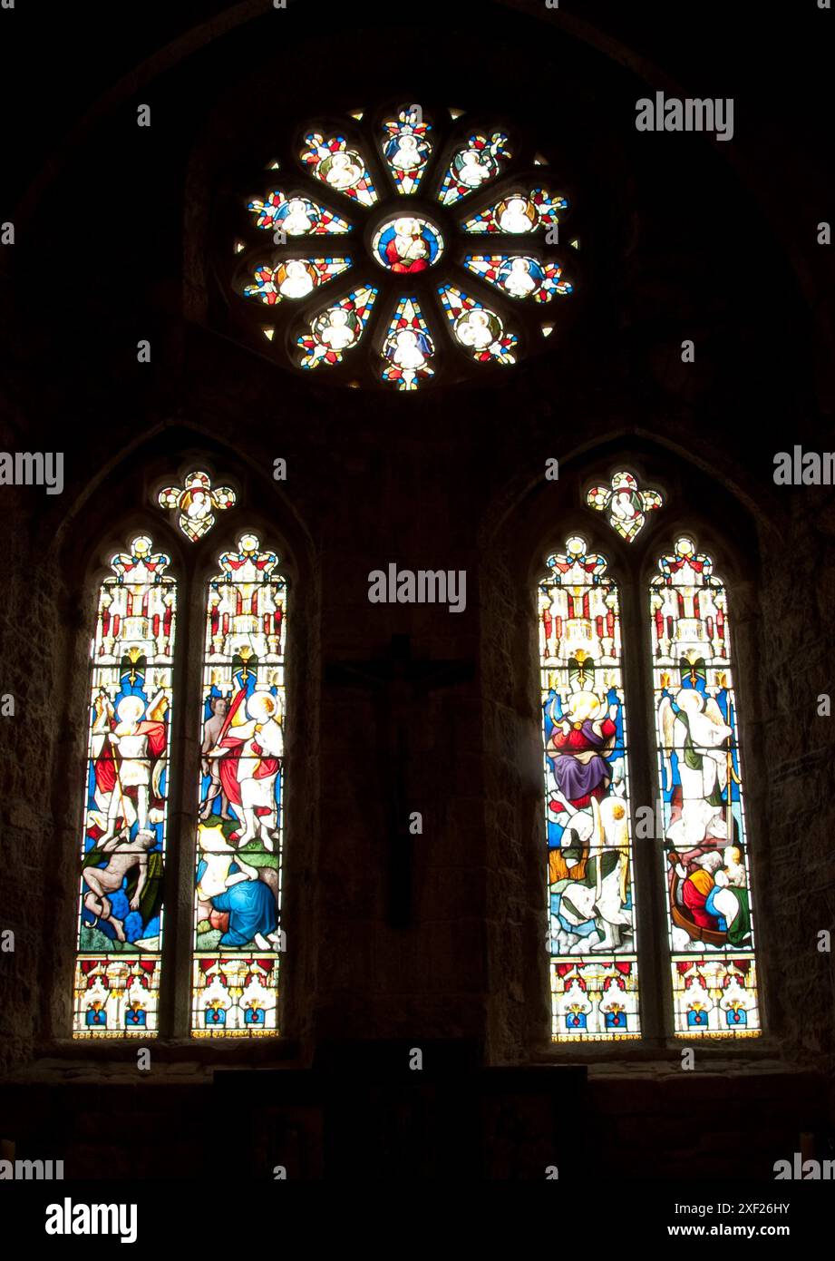 Stained glass windows, Chapel, Castle, St Michaels' Mount, Marazion ...