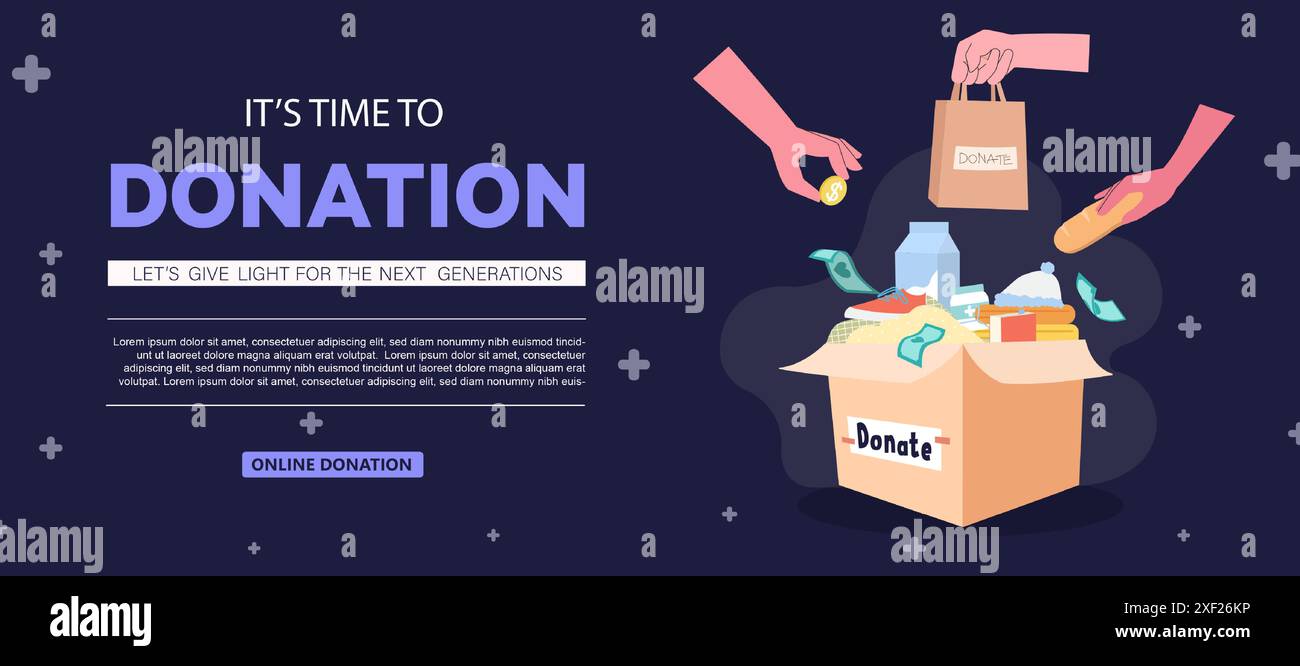 Vector Donation Poster Design with Hands Giving Items to a Donation Box ...