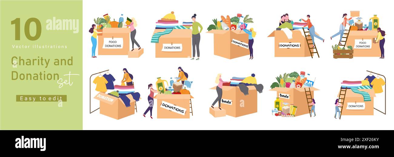Diverse Group of People Volunteering and Donating Items for Charity in ...