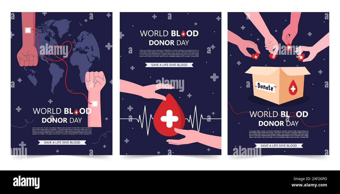 Set of Donation and Charity Posters Promoting Blood Donation and ...