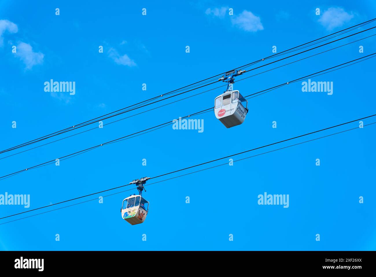 the Rhine cable car, Rhein-Seilbahn across the river Rhine connects the ...