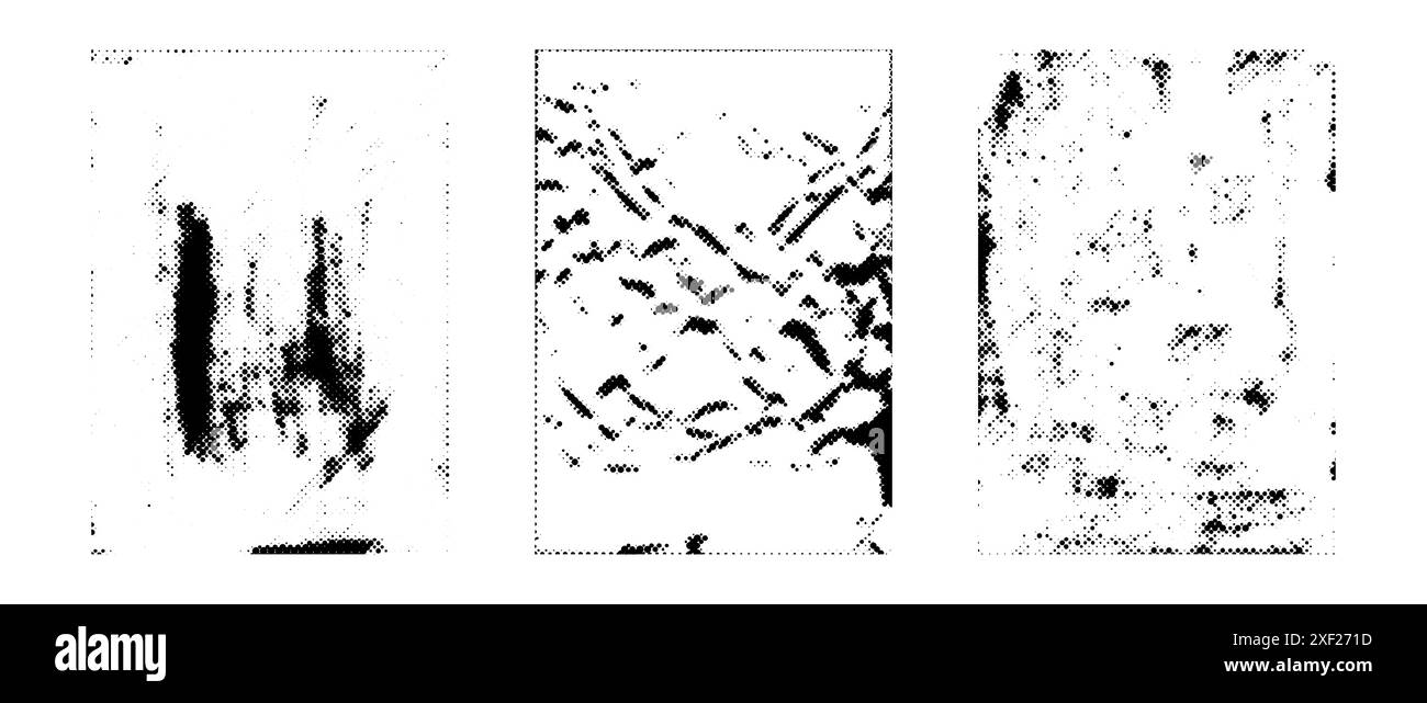 Halftone rough grunge collection. Aged pixel texture paper overlay set ...