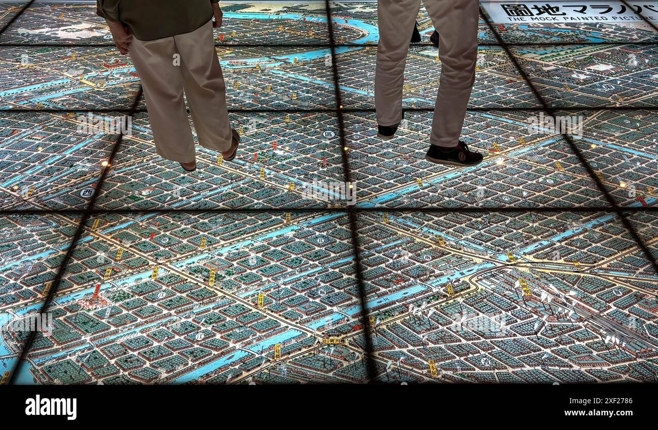 A viewing map of Osaka city on the floor in the Osaka Museum of Housing ...