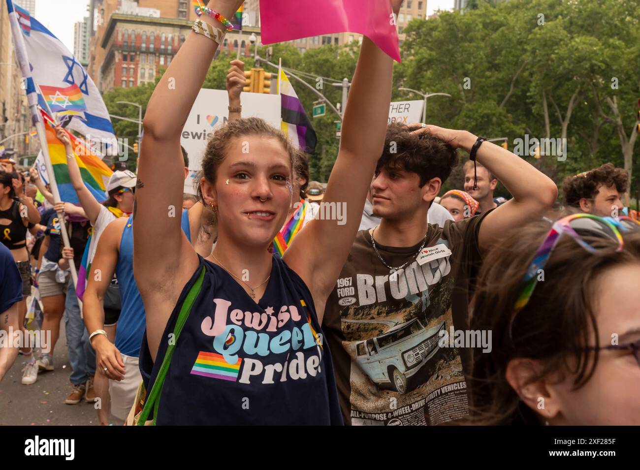 NEW YORK, NEW YORK - JUNE 30: Jew York Pride members participate in the ...