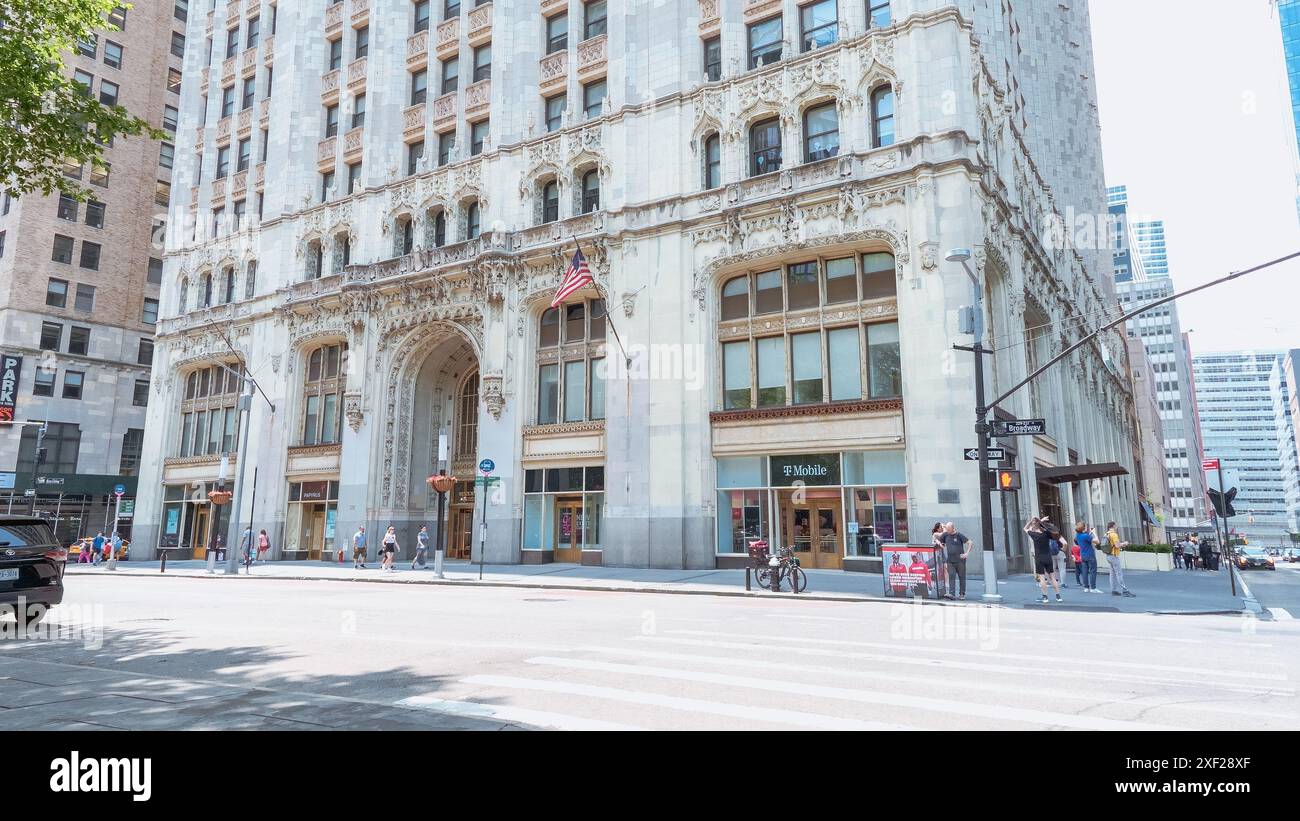 New York City Street View of Residential Buildings and Passing Cars New York NY USA 2023-07-30 ...
