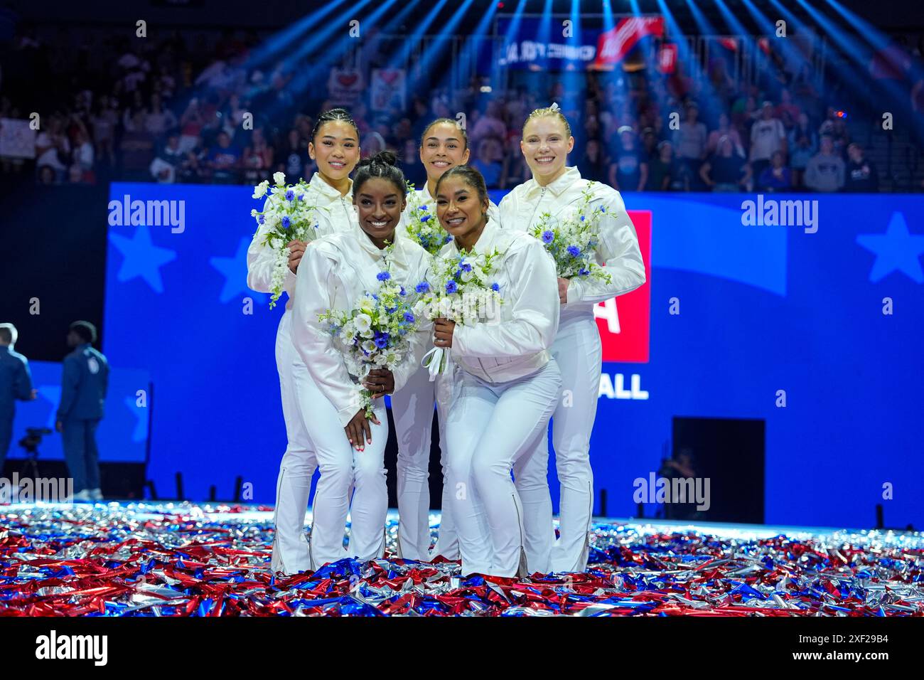 The U.S. women's team from left to right, Suni Lee, Simone Biles, Hezly ...