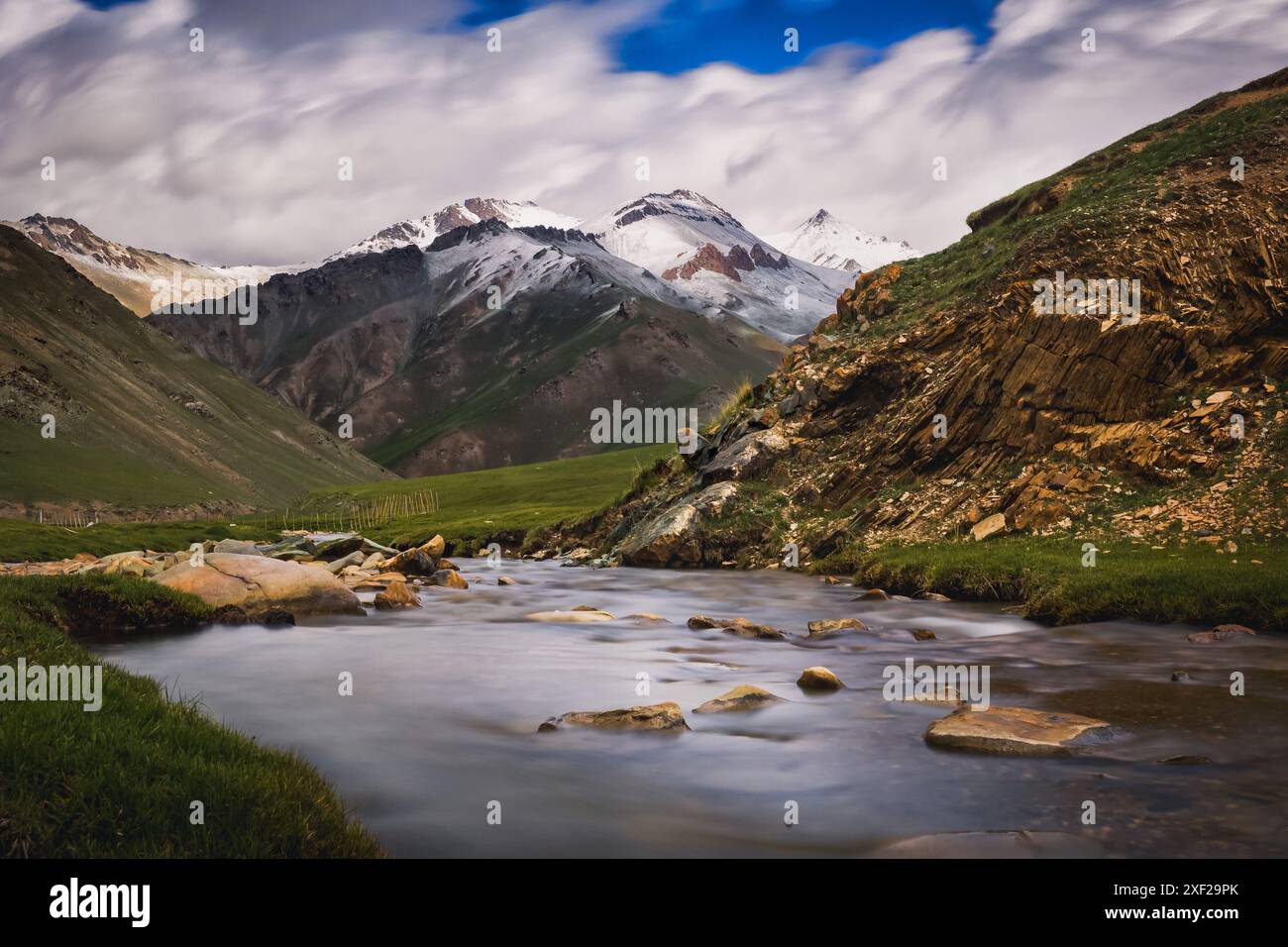 view to Tash-Rabat river and valley , Naryn province, Kyrgyzstan Stock ...
