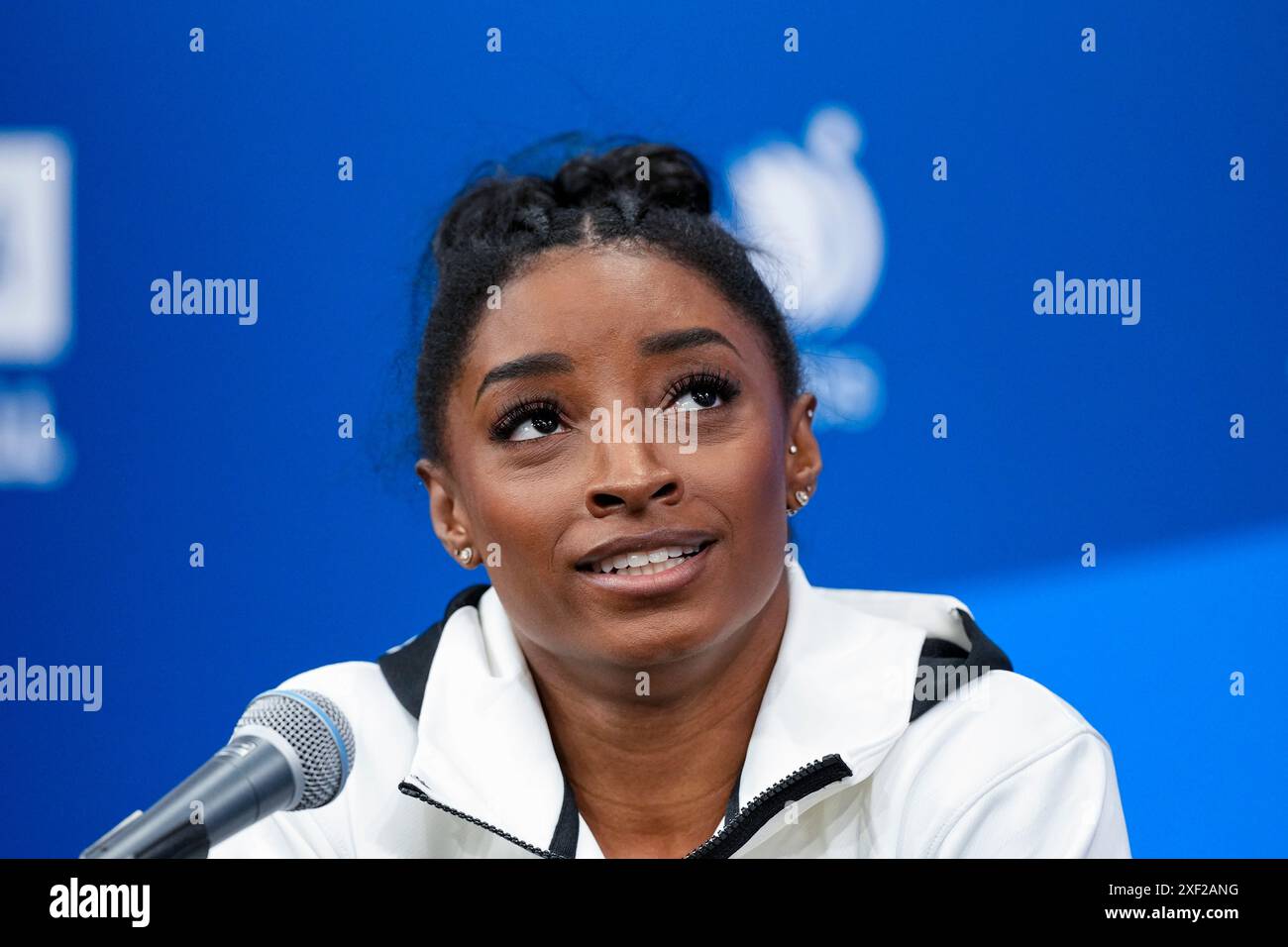 Simone Biles answers questions after she was named to the 2024 Olympic ...