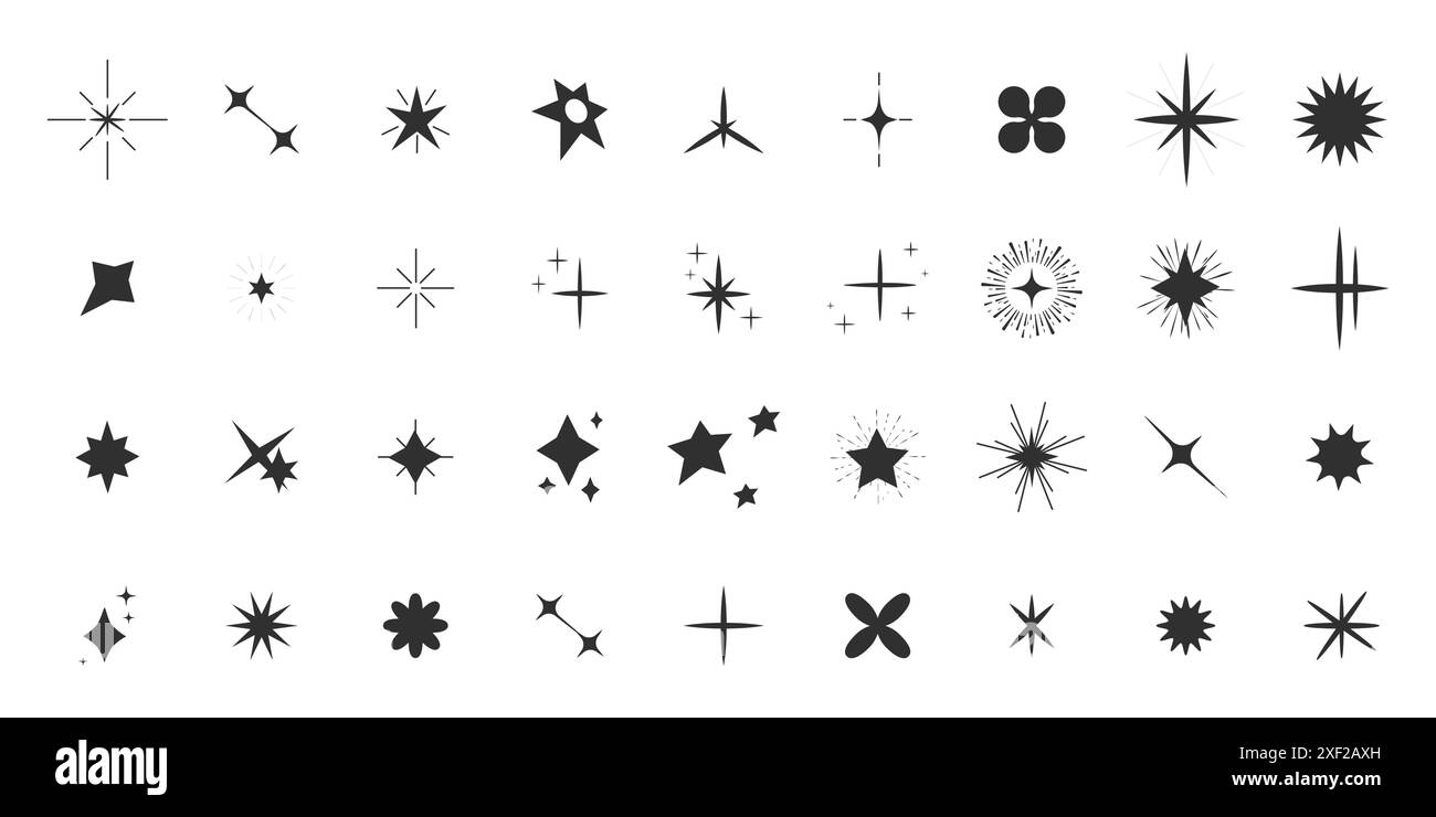 Set shine sparkle icon glare,light,blink star minimal shape, burst and ...