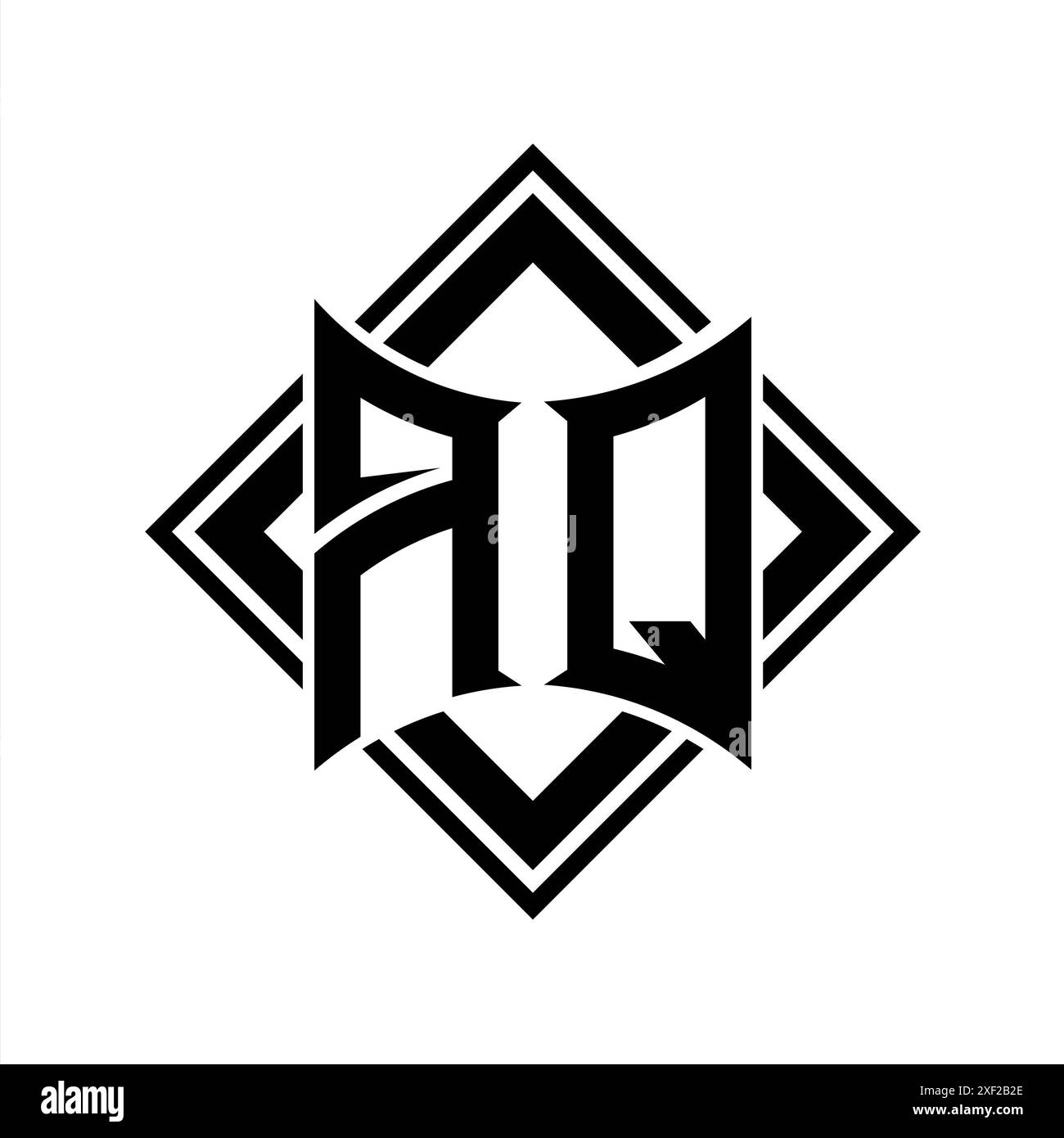 AQ Letter logo with abstract shield shape with square black outline on ...