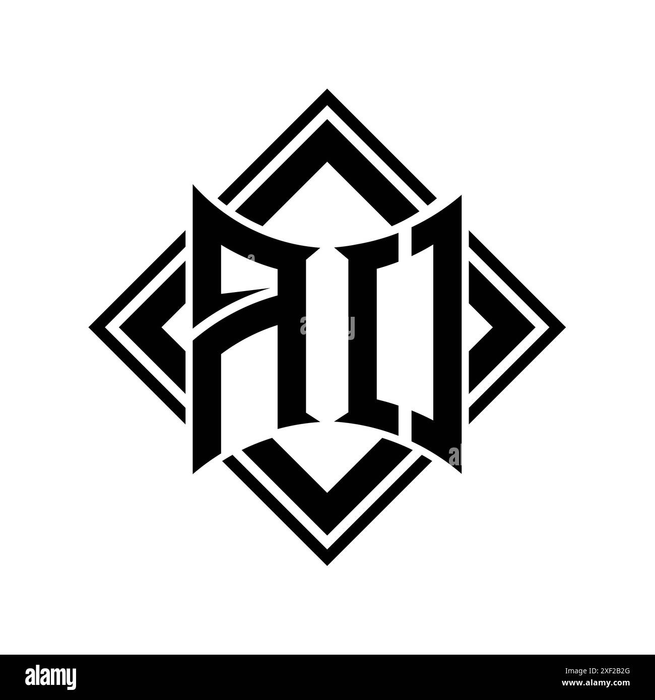 AO Letter logo with abstract shield shape with square black outline on ...