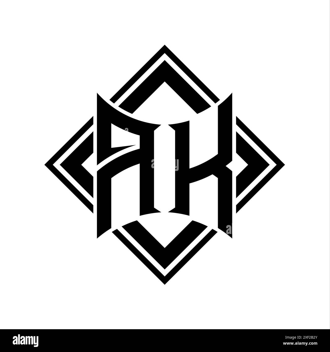 AK Letter logo with abstract shield shape with square black outline on ...