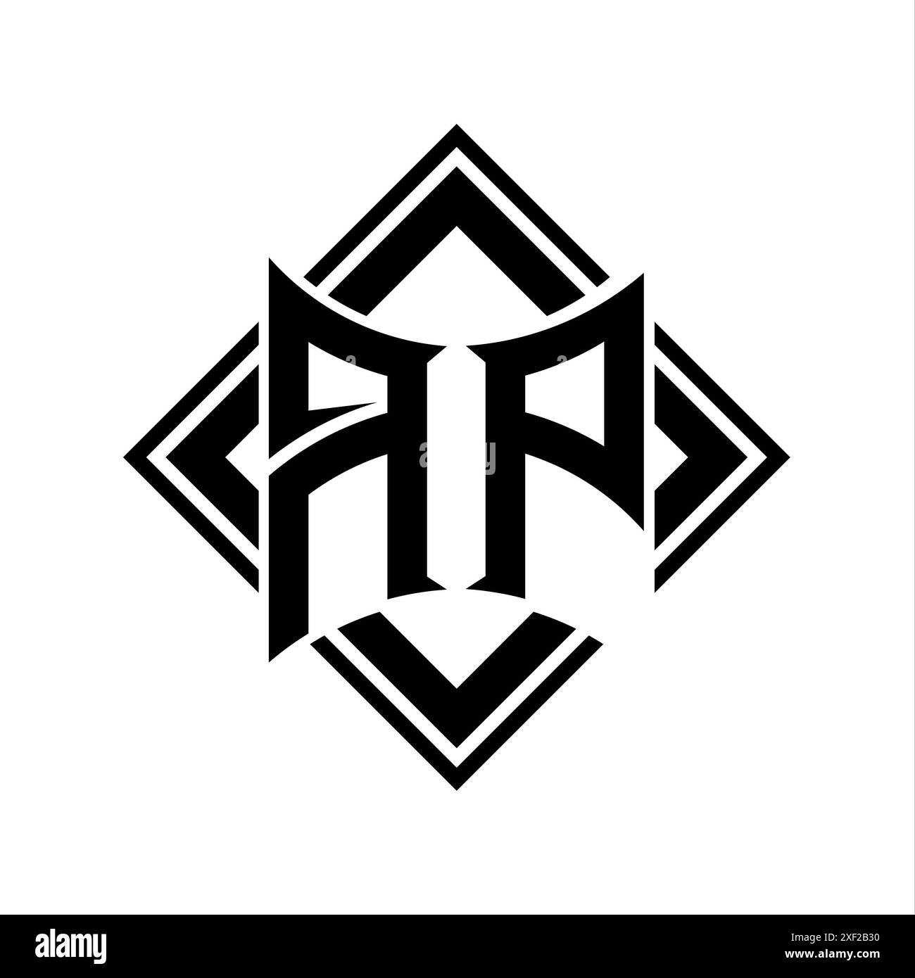AP Letter logo with abstract shield shape with square black outline on ...