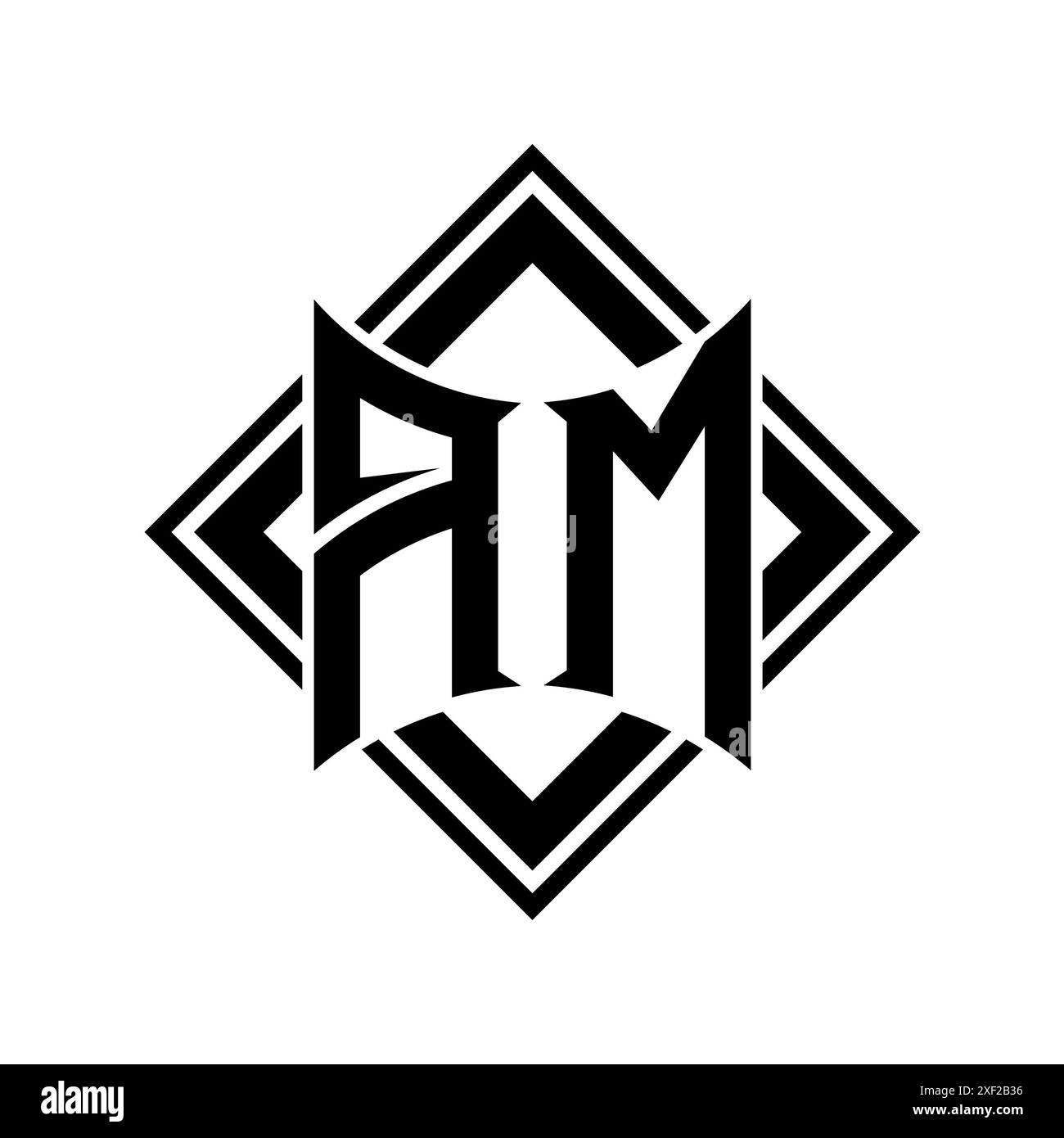 AM Letter logo with abstract shield shape with square black outline on ...