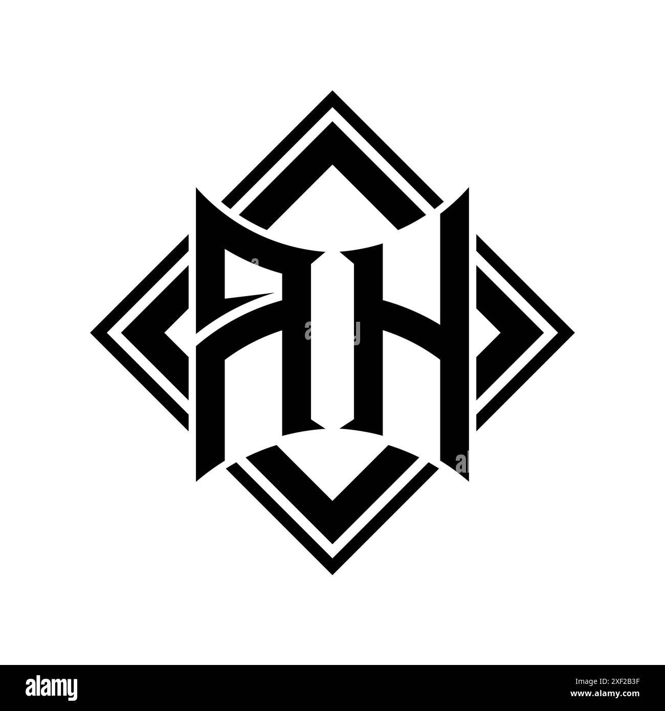 AH Letter logo with abstract shield shape with square black outline on ...