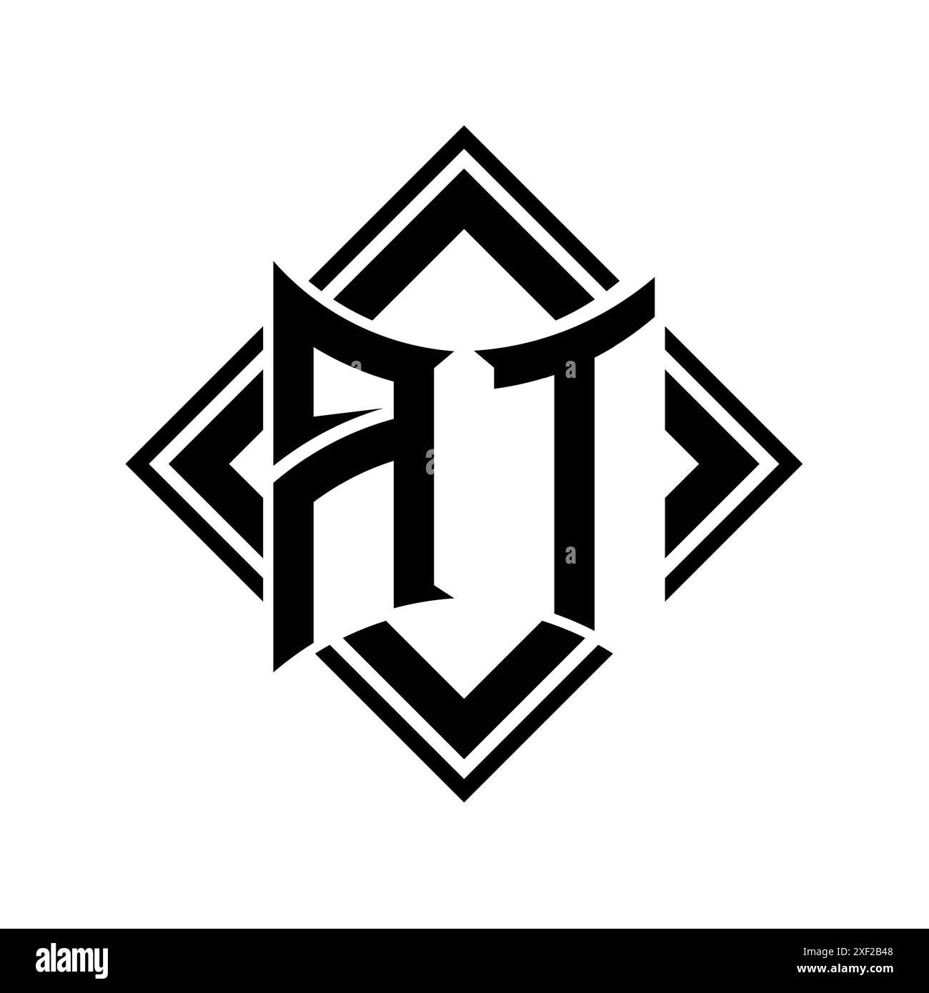 AT Letter logo with abstract shield shape with square black outline on white background template ...