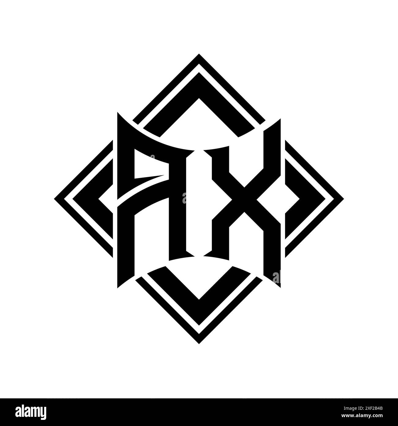 AX Letter logo with abstract shield shape with square black outline on ...