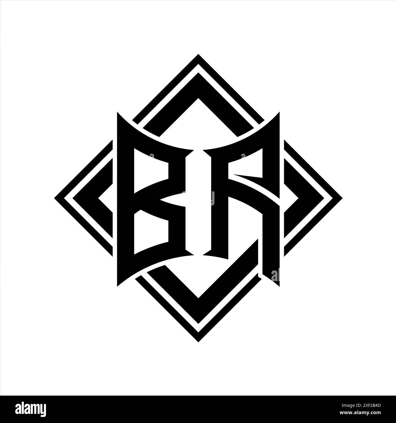 BA Letter logo with abstract shield shape with square black outline on ...